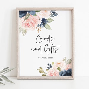 Cards and Gifts Sign, Navy Blush Cards Sign, Blush Gifts Sign ...