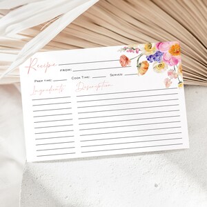 Wildflower Recipe Card, Printable Recipe Card, Floral Recipe Template ...