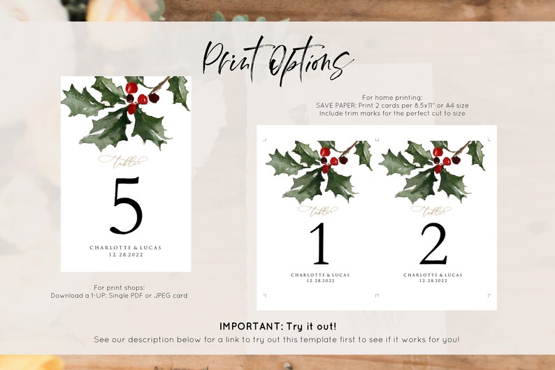 Christmas Printable Table Numbers, Holiday Table Numbers, 5x7, Templett ...
