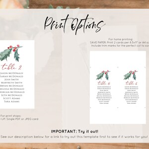 Holiday Table Seating Chart Template, Christmas Table Seating Cards ...