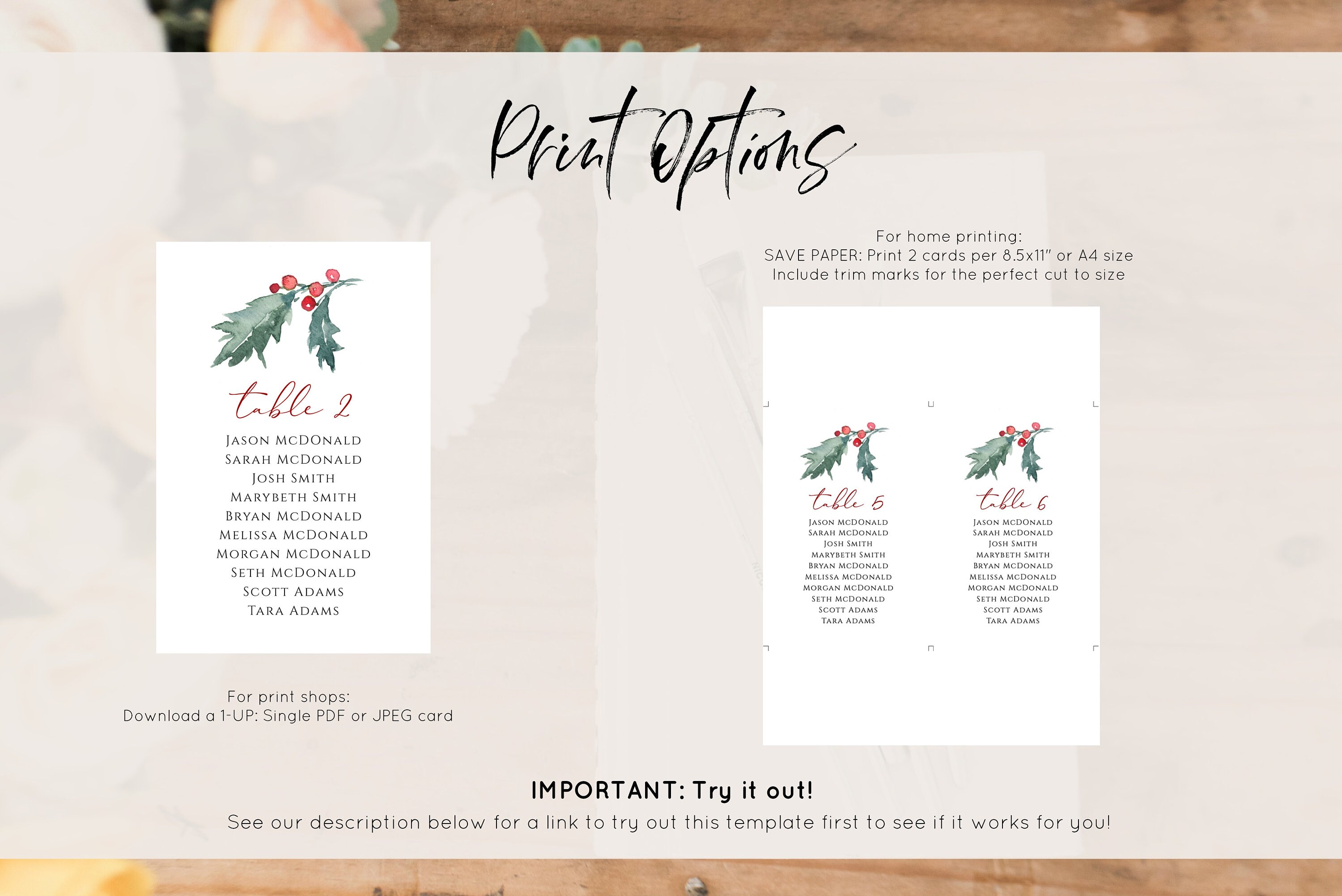 Holiday Table Seating Chart Template, Christmas Table Seating Cards ...