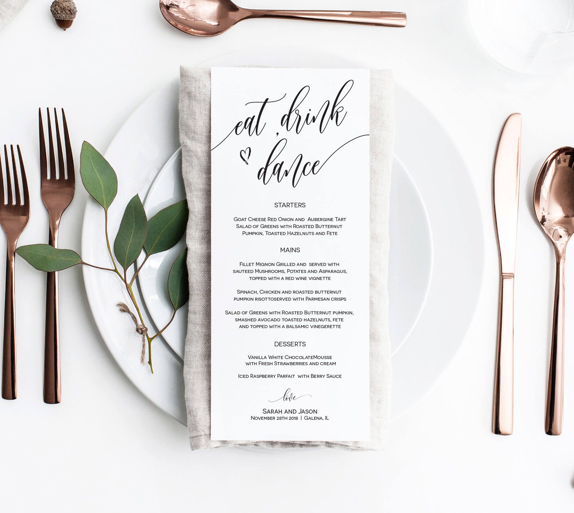 Wedding Menu Template, Eat Drink Dance Menu Printable, Diy Menu Card ...