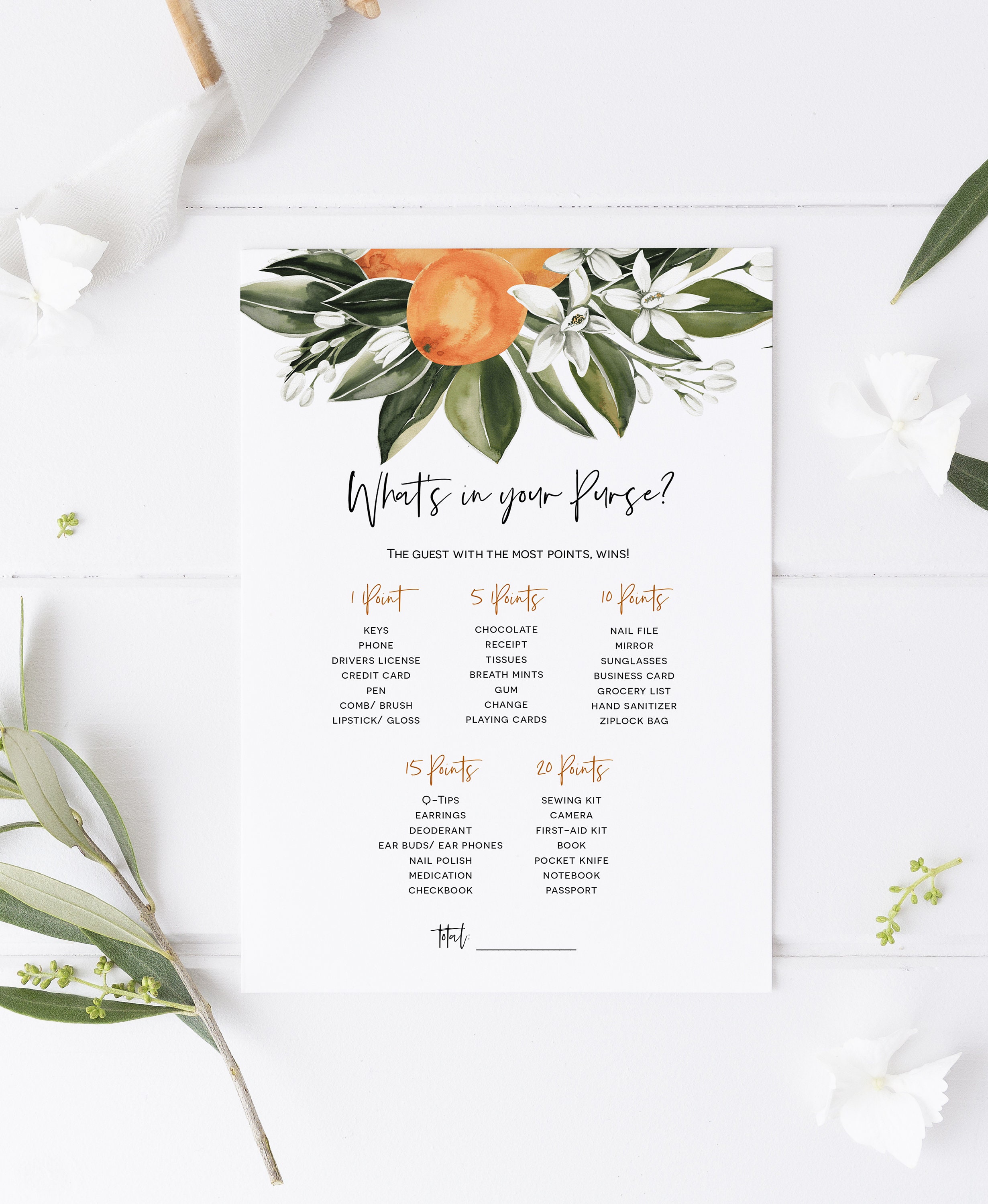 Citrus What's in Your Purse Game Printable Bridal Shower - Etsy