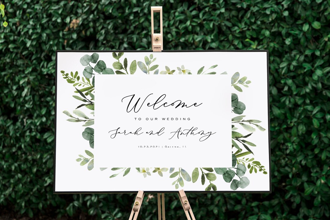 Wedding Welcome Sign, Greenery Welcome Poster, 18"x24", 24"x36", Edit ...
