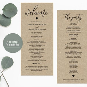 Calligraphy Wedding Program Template, Printable Wedding Program, Welcome Wedding Program Card ...