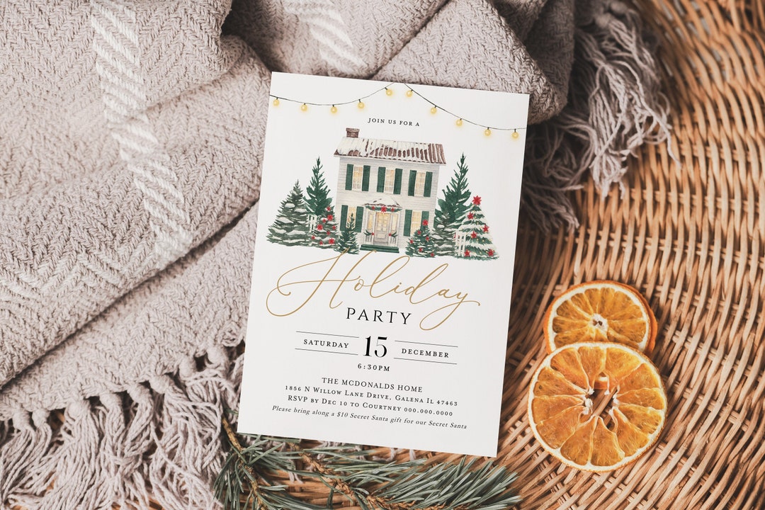 Christmas Party Invitation, Rustic Christmas House Party Invitation ...