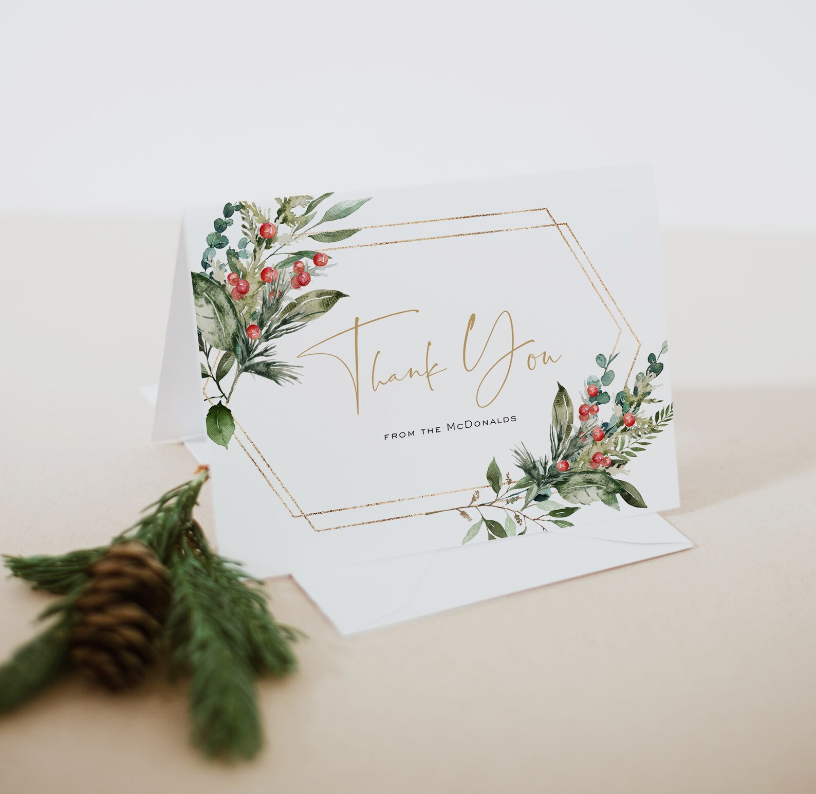 Christmas Thank You Card Template, Thank You Card Printable, Thank You ...