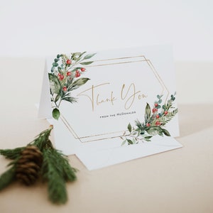 Christmas Thank You Card Template, Thank You Card Printable, Thank You ...