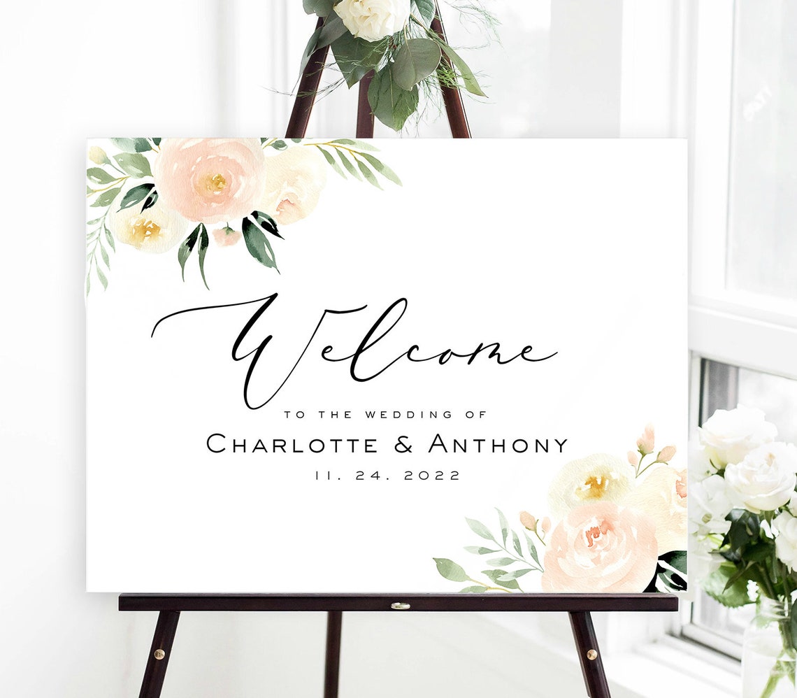Welcome Sign Printable Blush Welcome Poster Template | Etsy