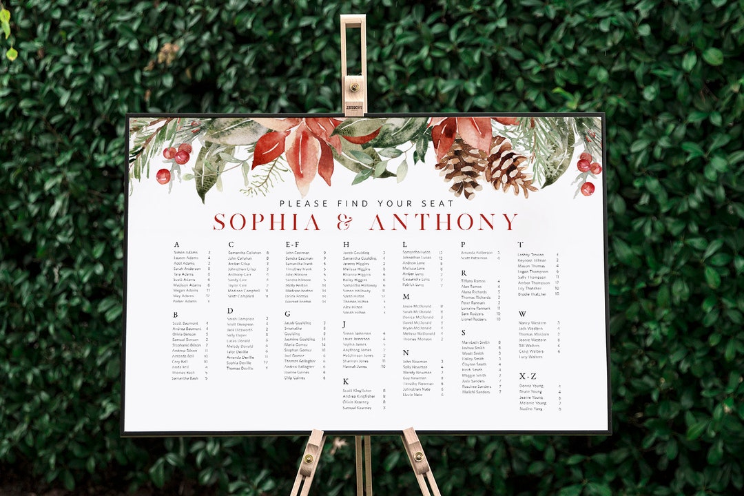 Christmas Seating Chart Poster, Holiday Alphabet Seating Chart ...