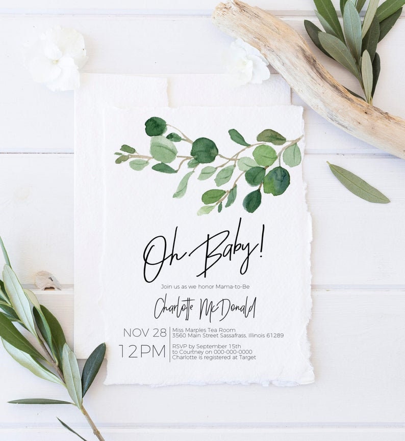 Greenery Baby Shower Invitation Baby Shower Bundle Baby | Etsy