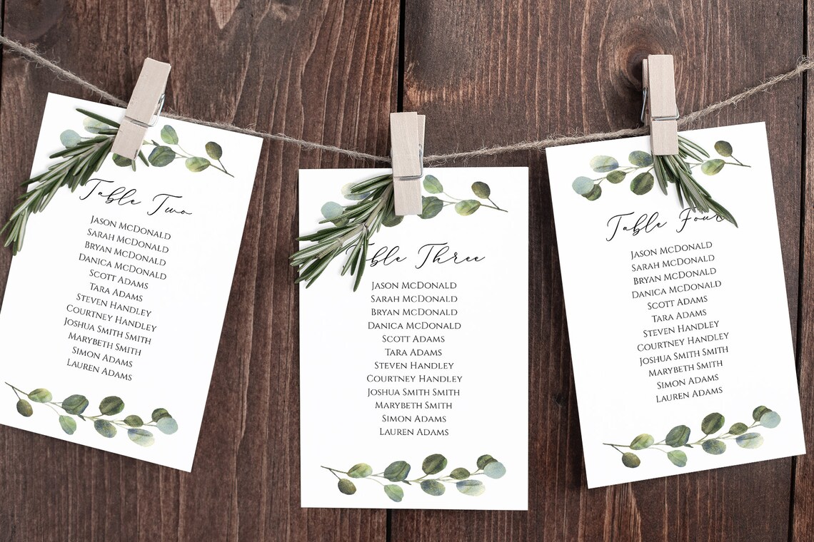 Greenery Seating Chart Cards Printable Seating Chart - Etsy