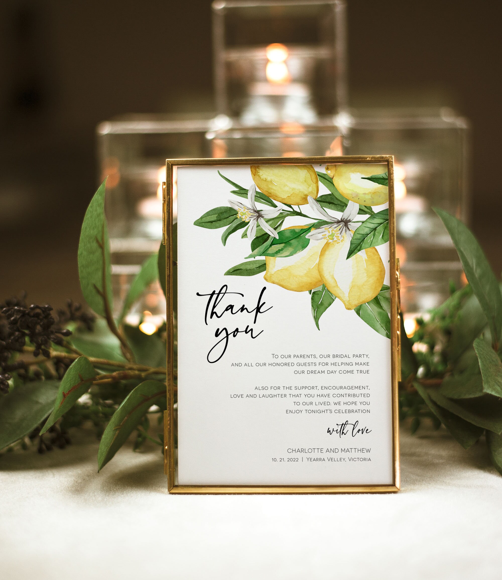 Lemon Wedding Thank You Note Printable Thank You Card | Etsy