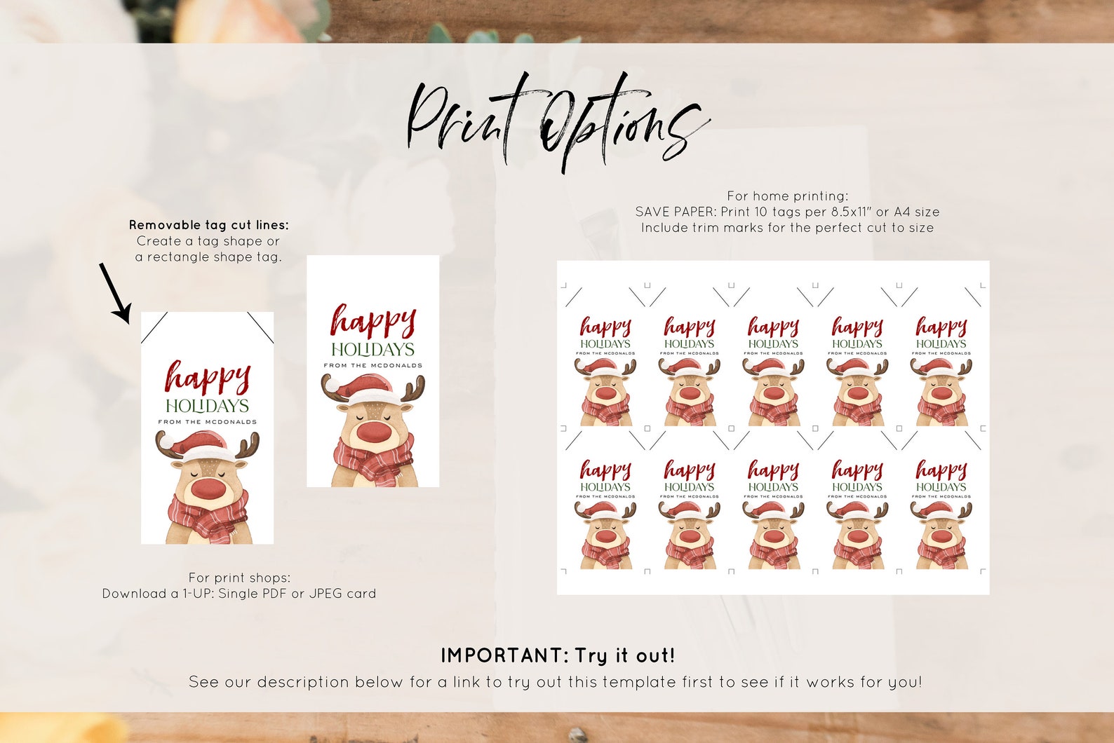 Christmas Gift Tag, Reindeer Printable Tag, Editable Christmas Tag ...