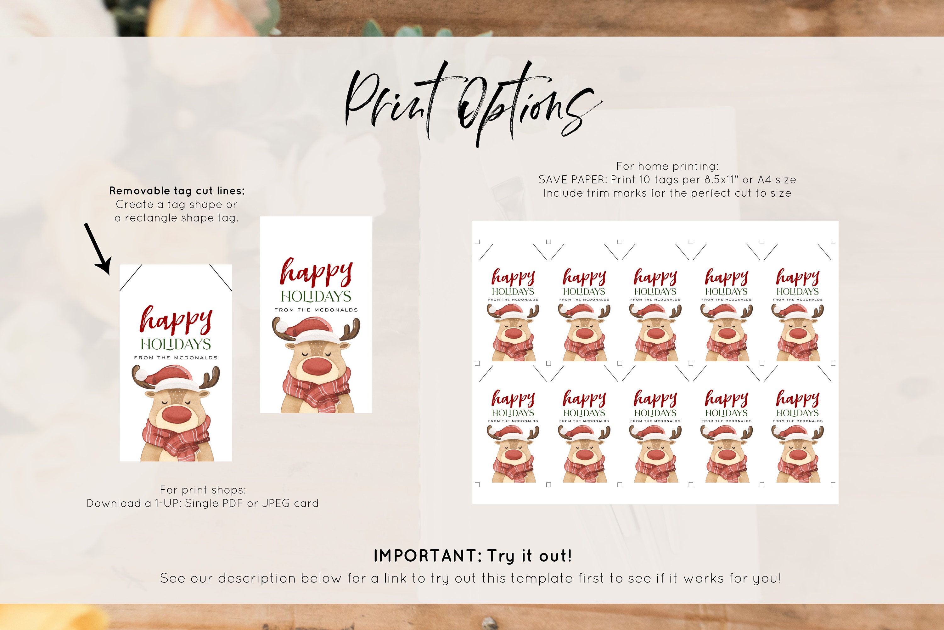 Christmas Gift Tag Reindeer Printable Tag Editable Christmas - Etsy