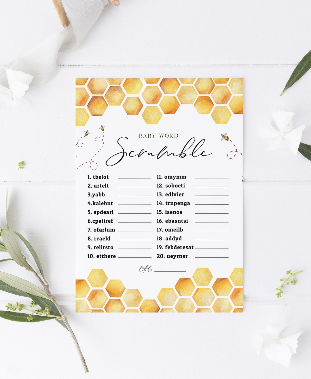 Bee Baby Word Scramble Game, Baby Shower Game, Editable Shower Game ...