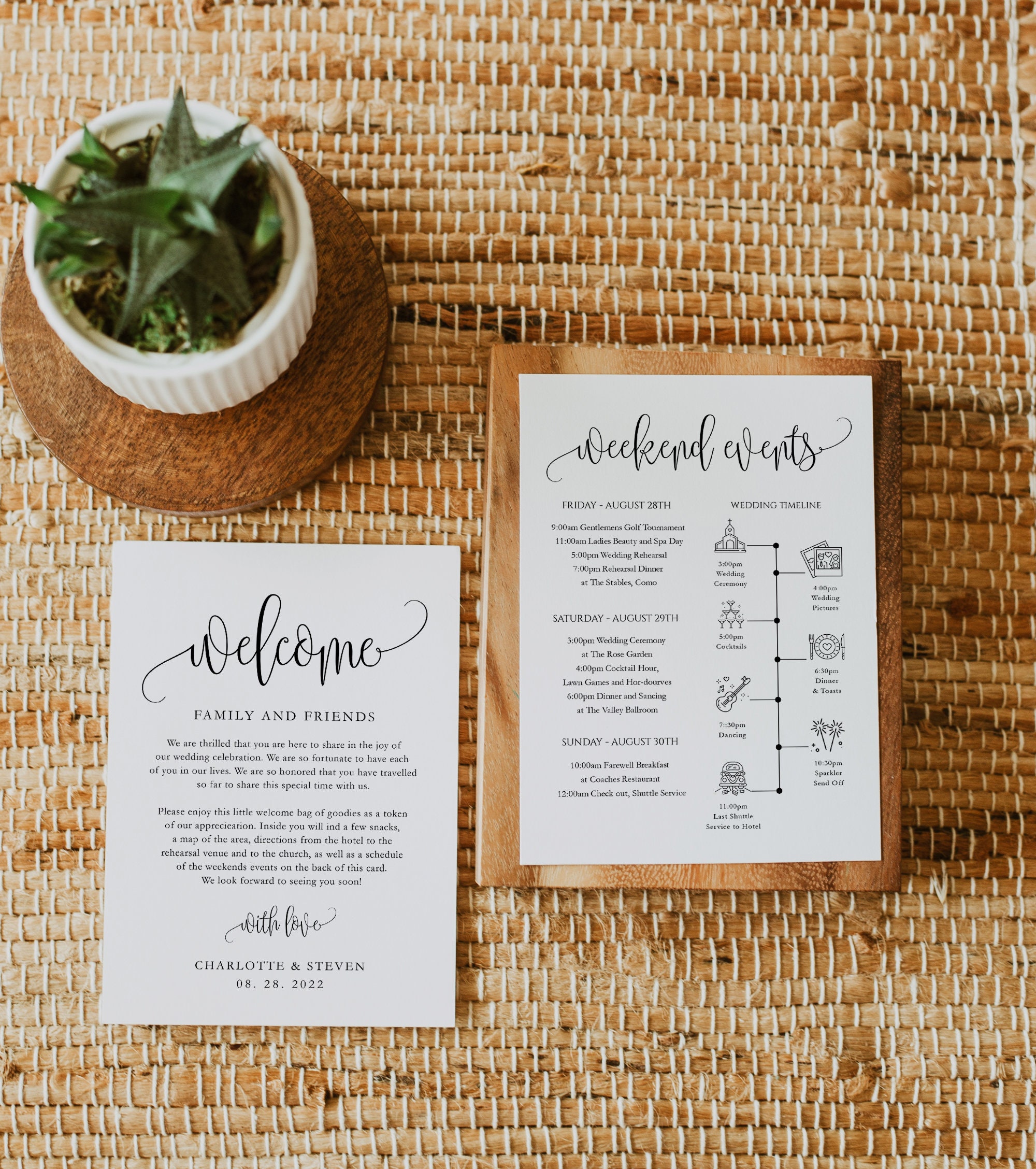 Welcome Letter & Timeline Card Script Wedding Order of | Etsy