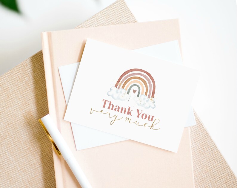 Rainbow Thank You Card Template Thank You Card Printable | Etsy
