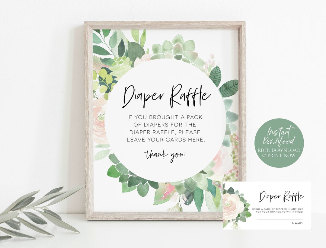 Diaper Raffle Sign, Diaper Raffle Card, Baby Shower Game, Printable ...