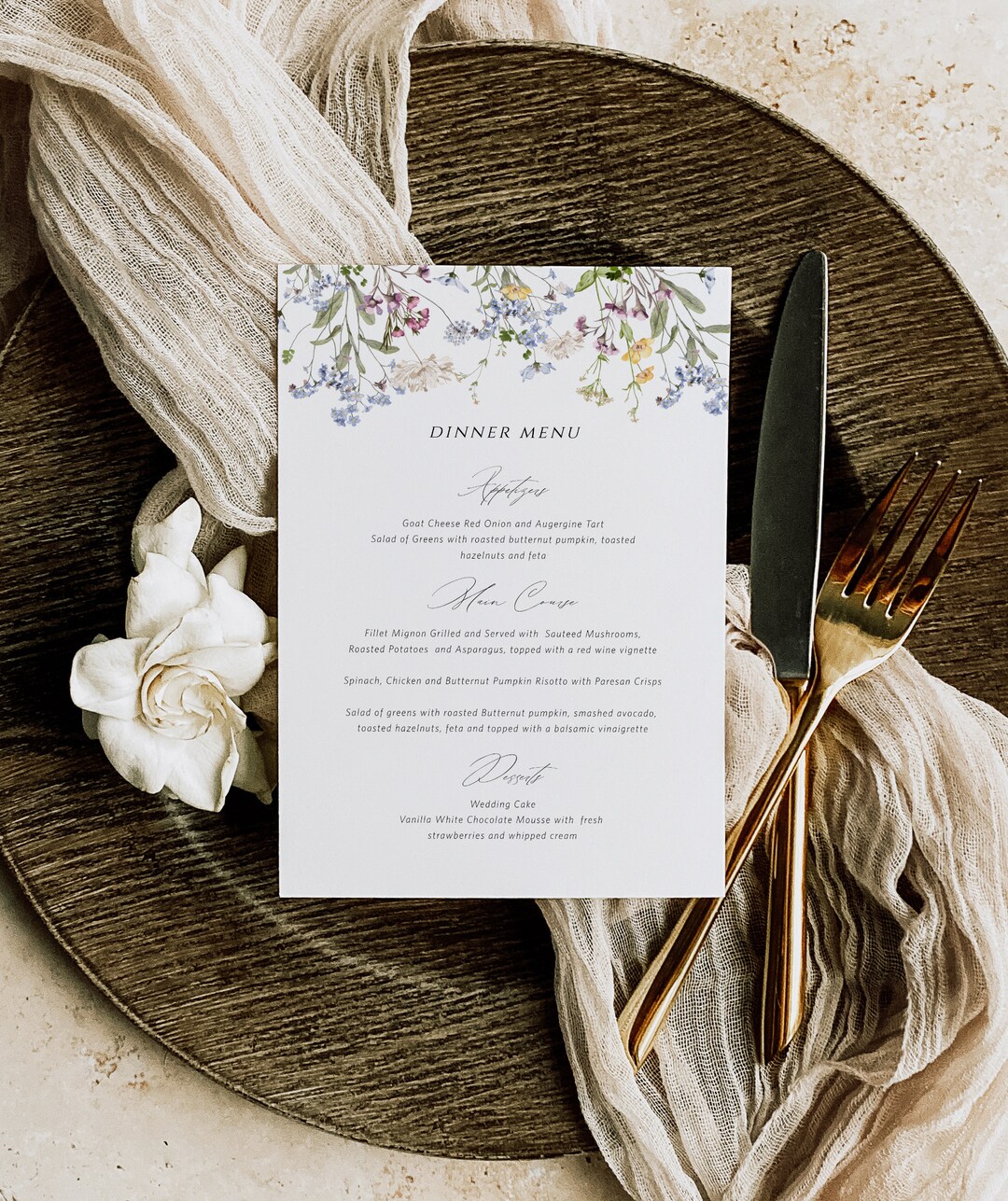 Wildflower Wedding Menu Template, Floral Printable Menu Card, 5x7", 4x6 ...