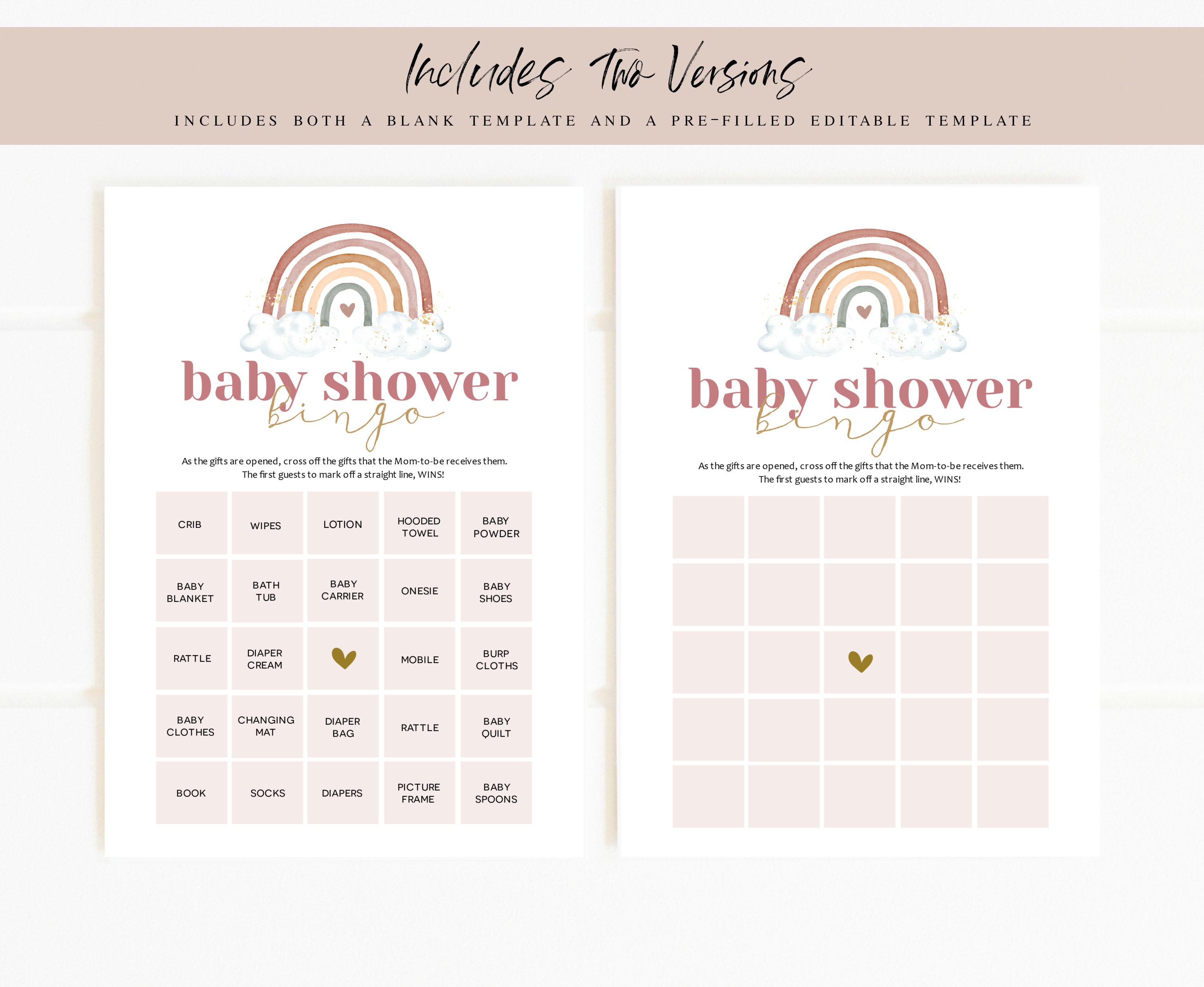 Rainbow Baby Bingo Rose Gold Baby Shower Game Printable | Etsy