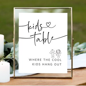 Kids Table Sign, Minimalist Wedding Children's Table Sign, Printable ...