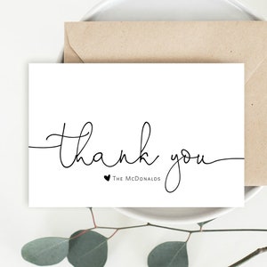 Script Thank You Card Template, Thank You Card Printable, Calligraphy ...