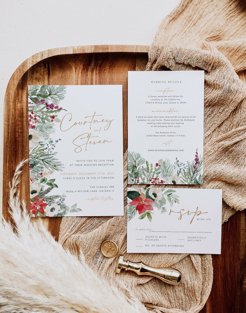 Christmas Wedding Invitation Bundle Wreath Wedding - Etsy