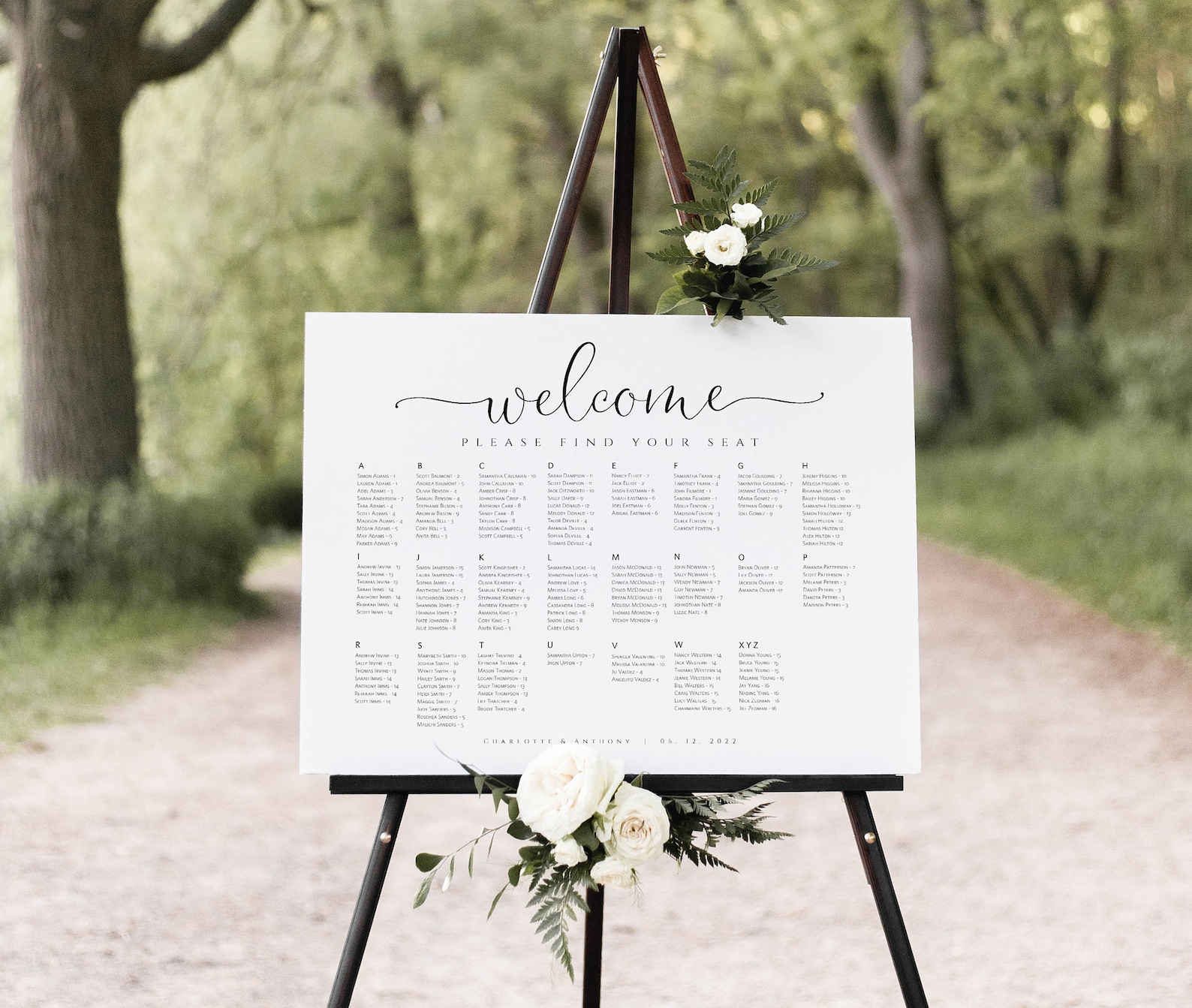 Calligraphy Seating Chart, Wedding Seating Chart, Alphabetical Seating ...