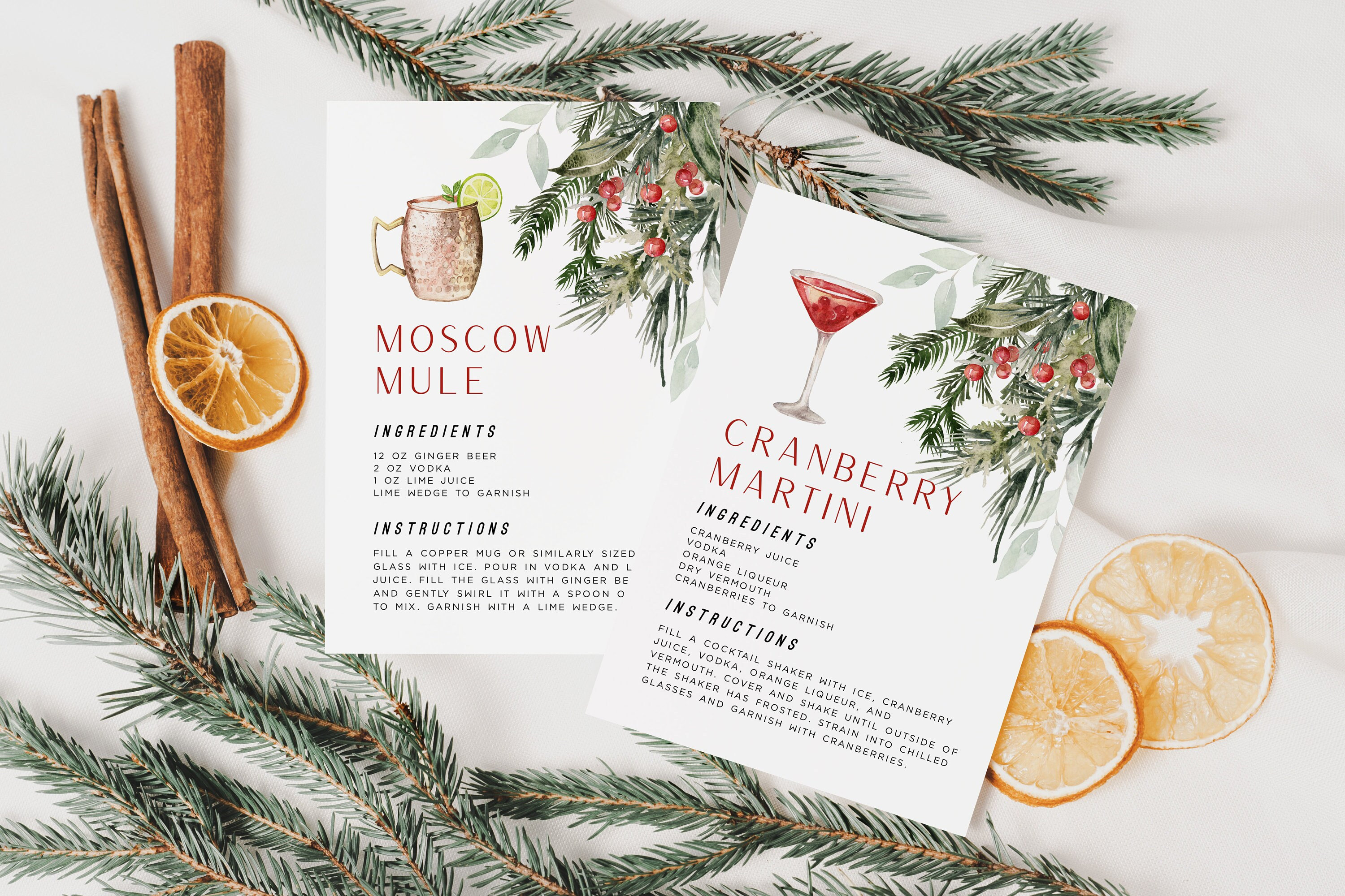 Editable Cocktail Recipe Card Template, Christmas Recipe Card, Drinks ...