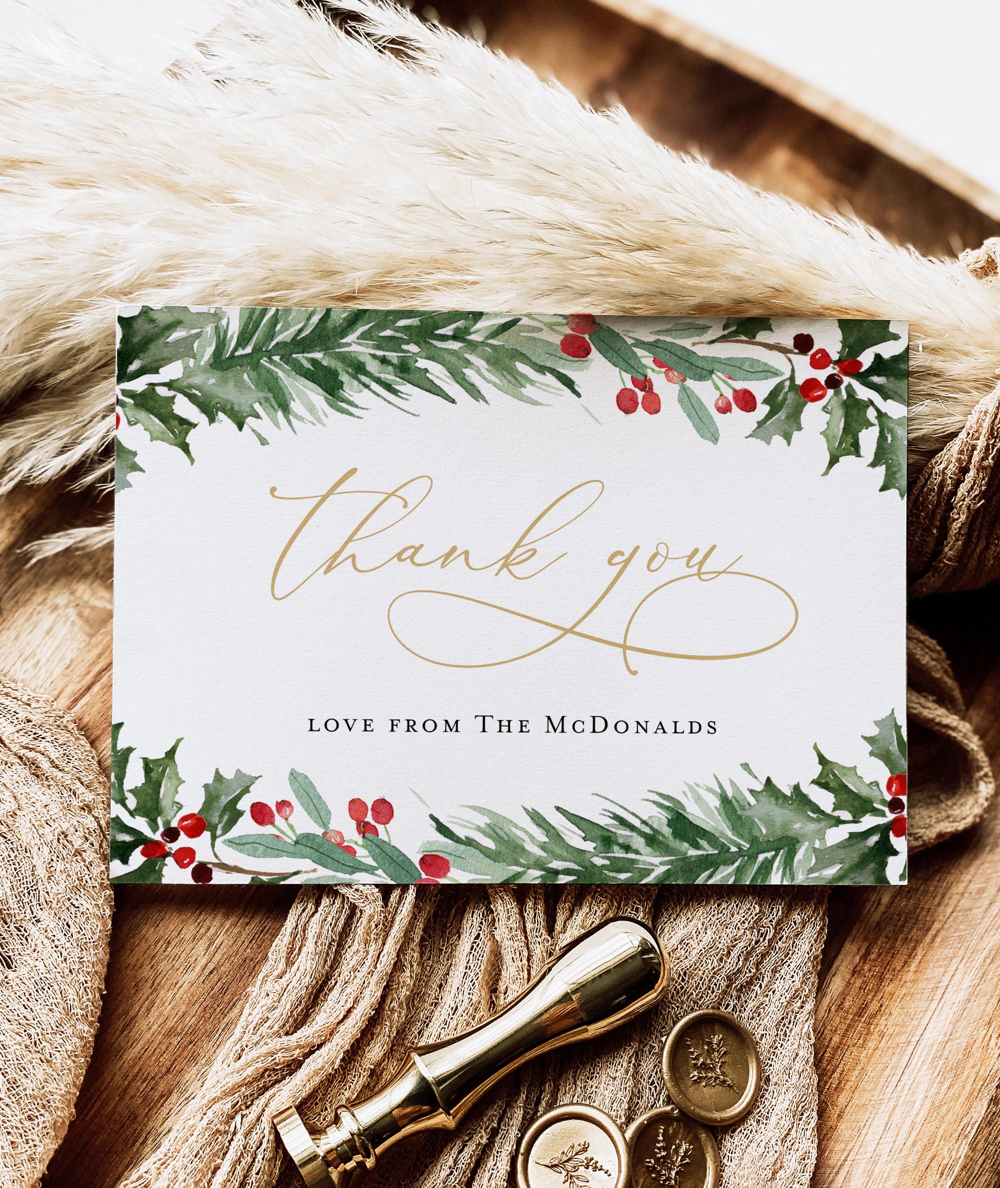 Christmas Thank You Card Template, Thank You Card Printable, Thank You ...