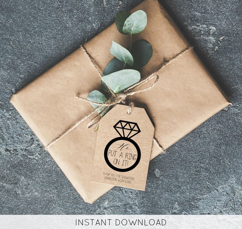Printable Bridal Shower Tag Template, He Put a Ring on It! Gift Tags ...