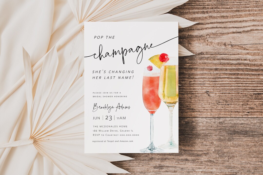 Pop the Champagne Invitation, Bridal Shower Invite, Bachelorette ...