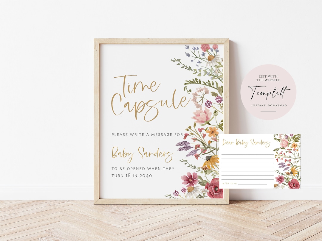Baby Time Capsule Sign and Note Cards, Printable Time Capsule Writing ...