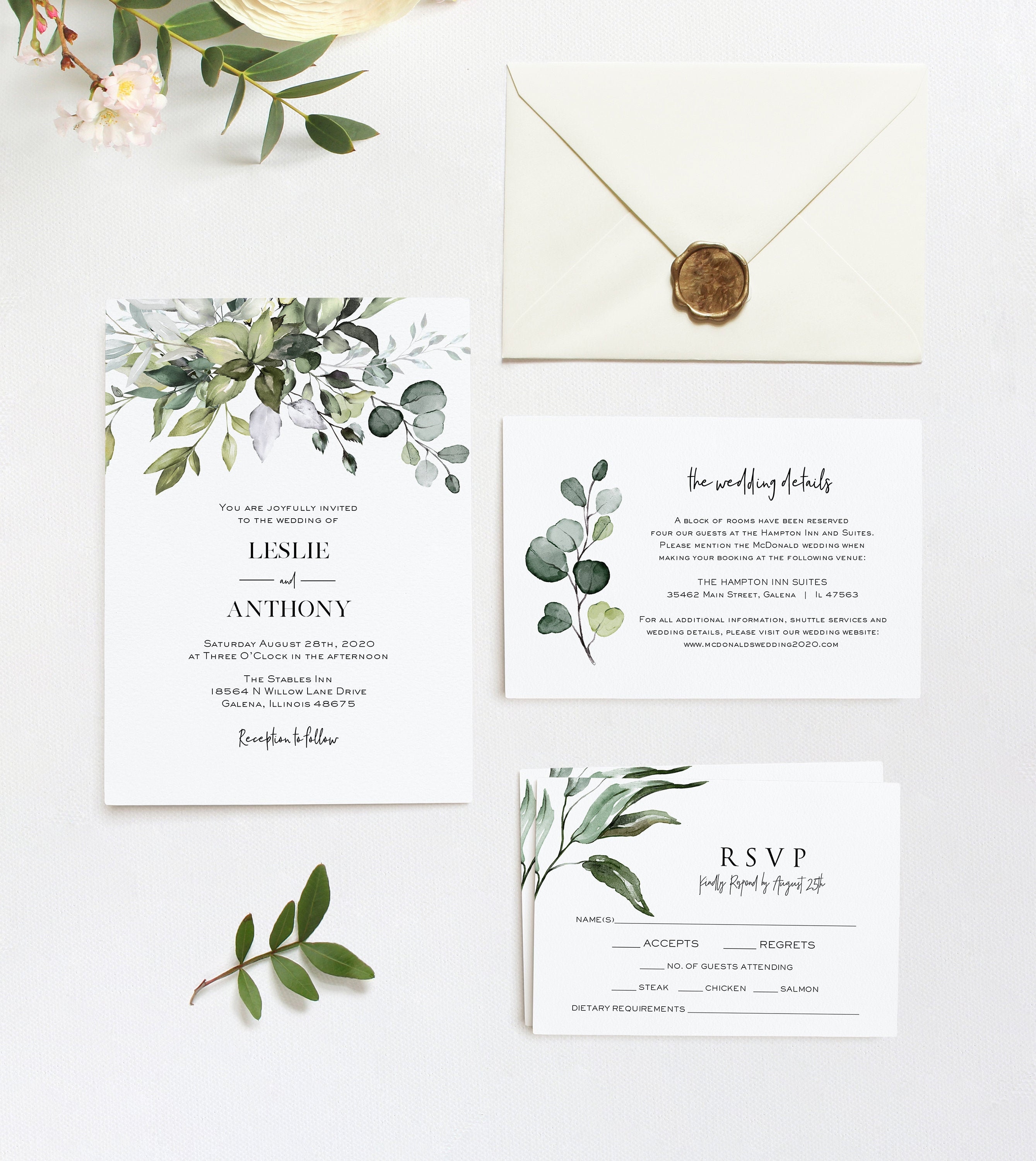 Greenery Wedding Invitation Wedding Invitation Printable | Etsy