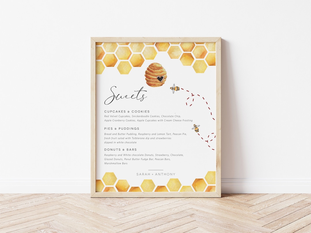 Bee Sweets Menu Sign, Bee Desserts Sign Template, Printable Wedding ...