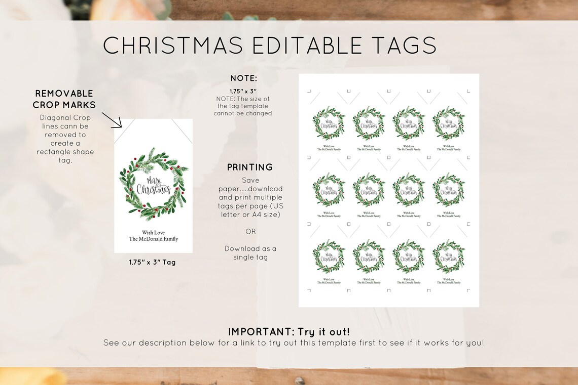 Rustic Christmas Gift Tag Template Printable Christmas Tags - Etsy