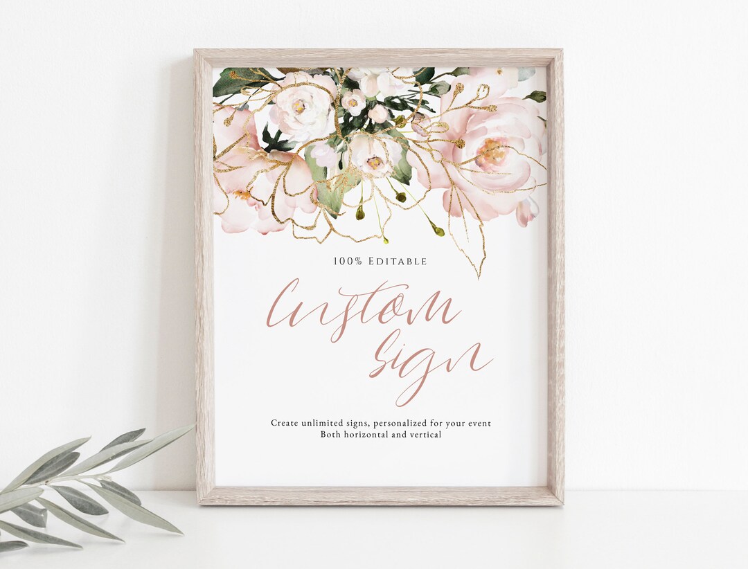 Pink Floral Custom Sign, (portrait and Landscape), Editable Sign ...