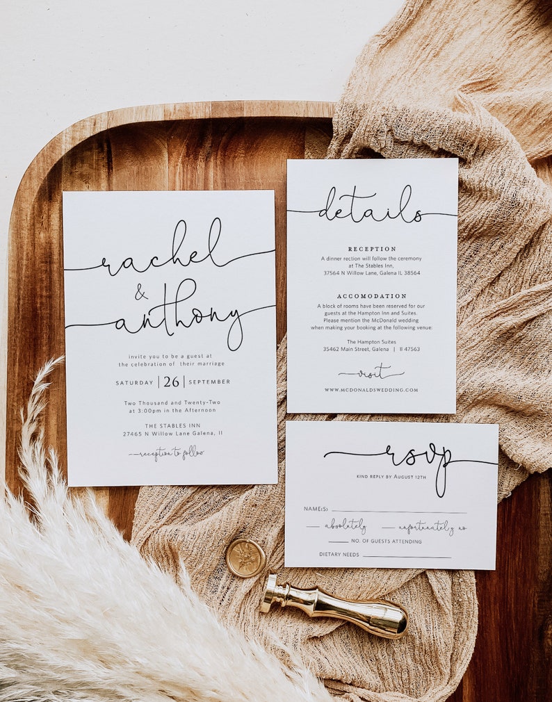 Script Wedding Invitation Calligraphy Wedding Invitation - Etsy