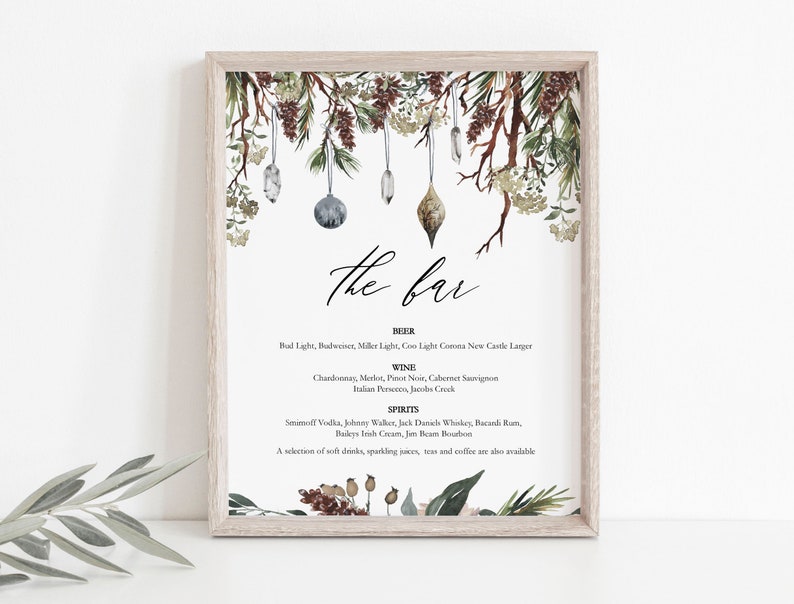 Christmas Bar Menu Printable Bar Menu Rustic Christmas Sign | Etsy