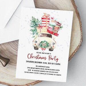 Christmas Party Invitation, Christmas Car Invitation, Retro Christmas ...