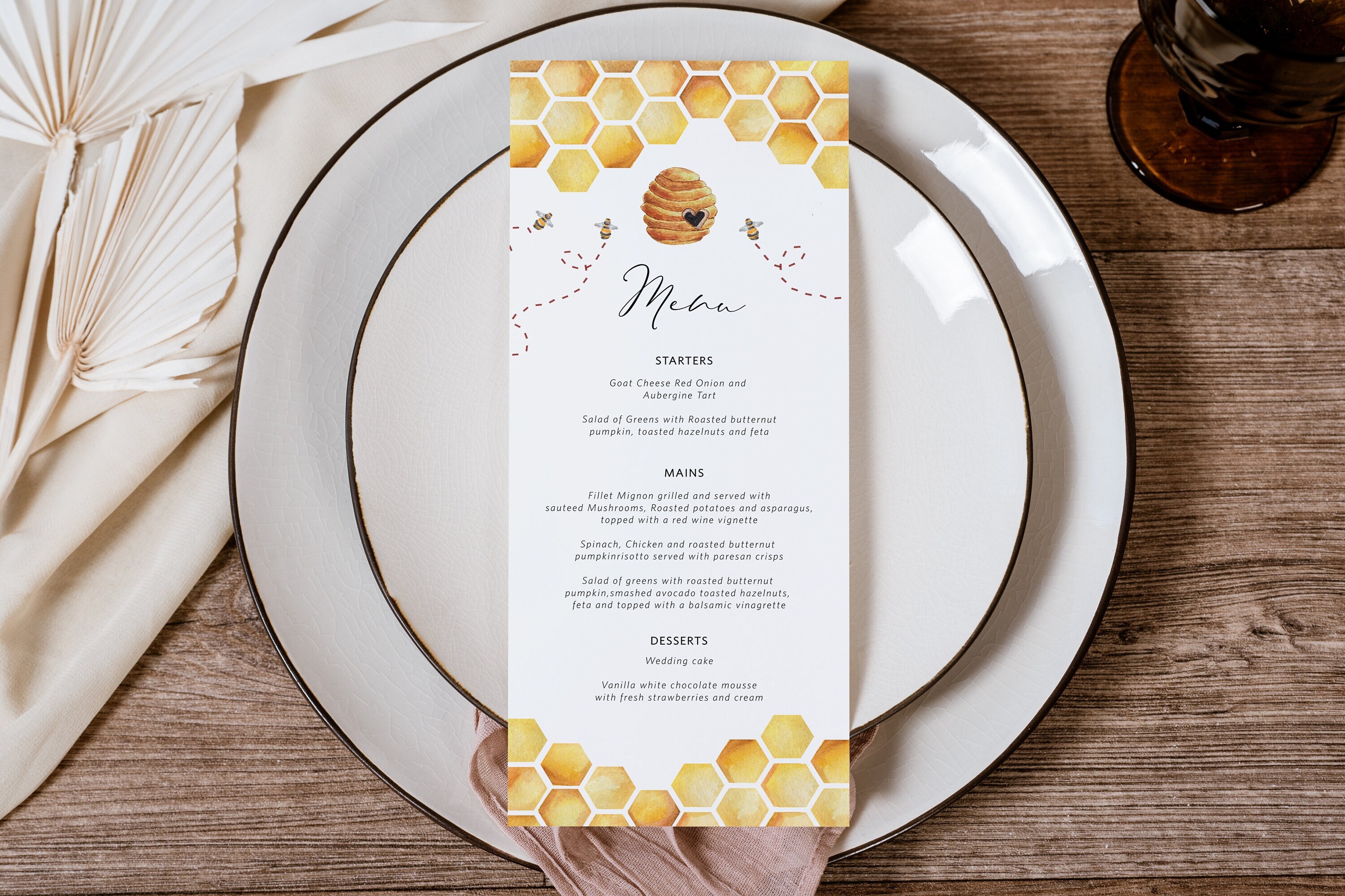 Bee Menu Card Honeybee Menu Template Party Menu Instant - Etsy