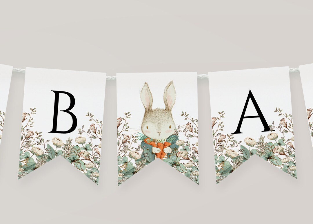 Bunny Baby Shower Banner, Rabbit Baby Shower Decorations, Wildflower ...