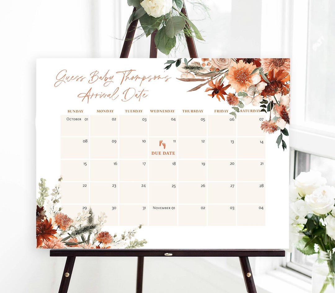 Fall Baby Due Date Calendar, Autumn Baby Shower Game, Guess Baby's ...