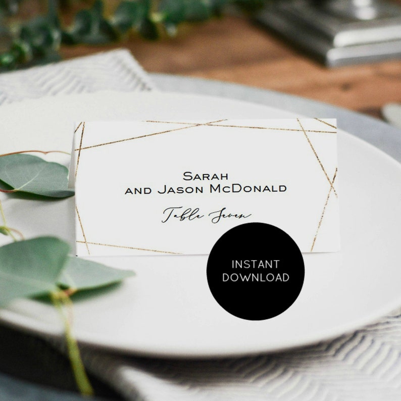 Geometric Place Card Printable Place Card Template Gold | Etsy