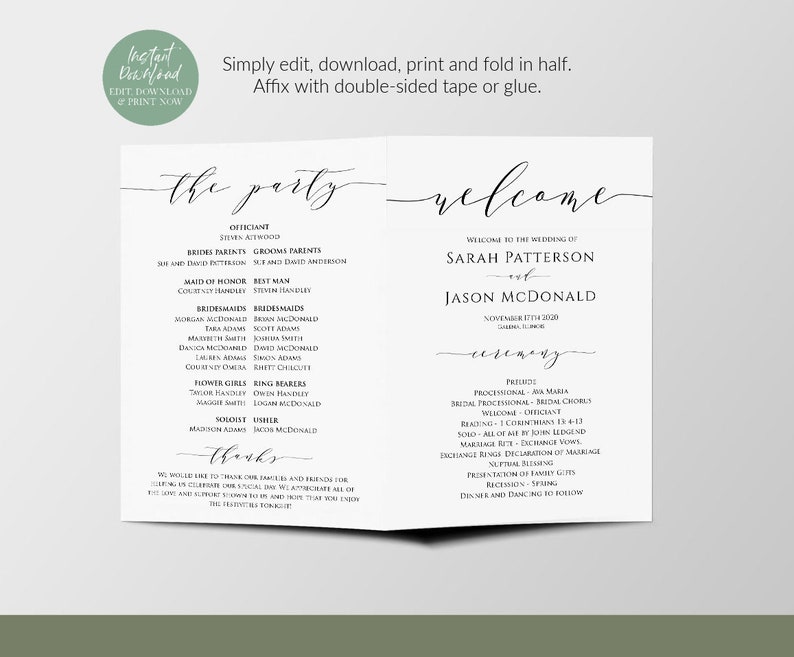 Wedding Program Template Wedding Program Printable Welcome - Etsy