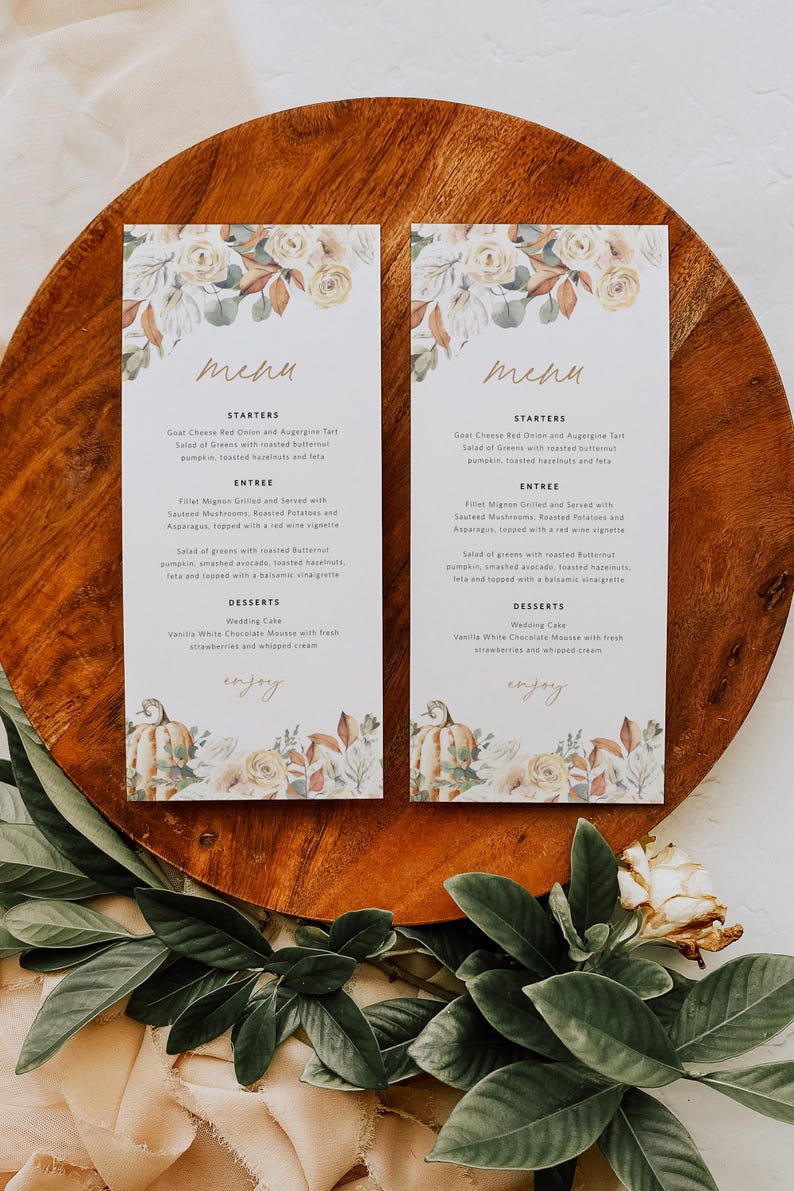 Pumpkin Menu Card, Fall Pumpkin Menu Template, Pumpkin Menu, Printable ...