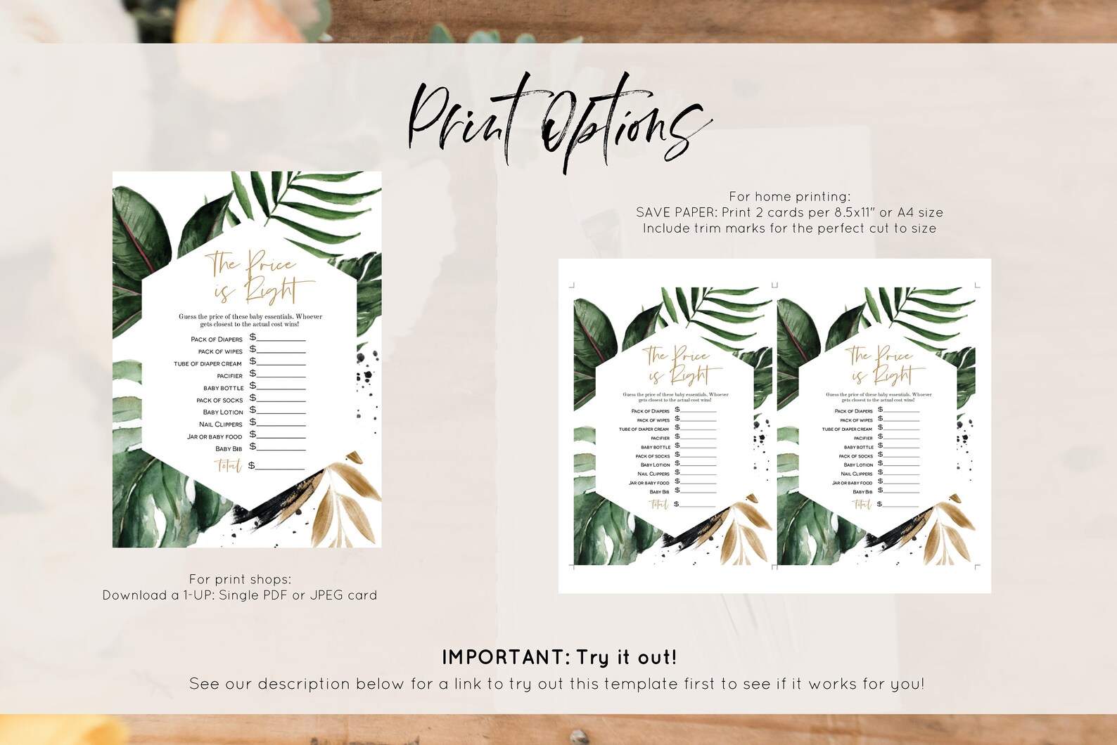 Tropical Price is Right Game Gold Baby Shower Game Printable - Etsy