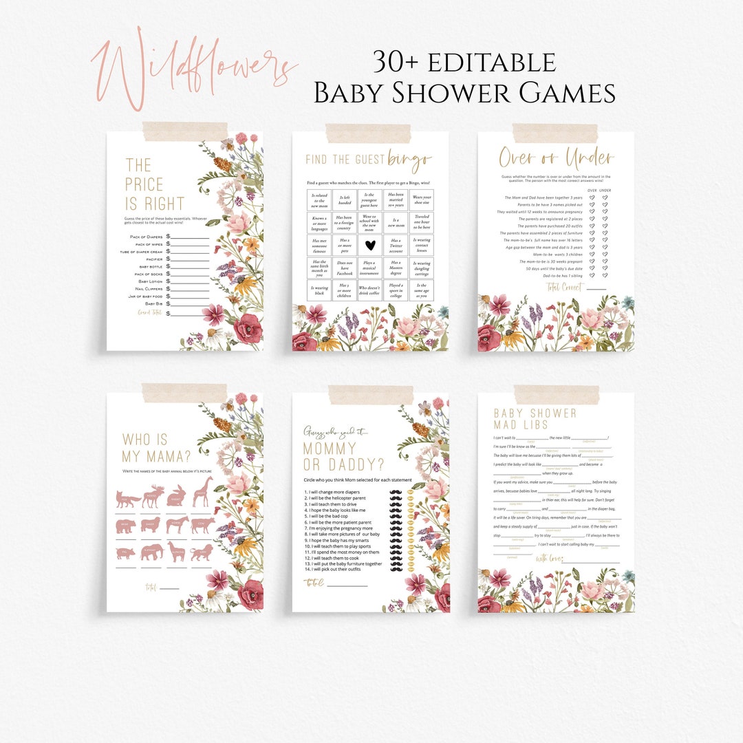 Wildflower Baby Shower Game Bundle, Baby Shower Games, Games Bundle ...