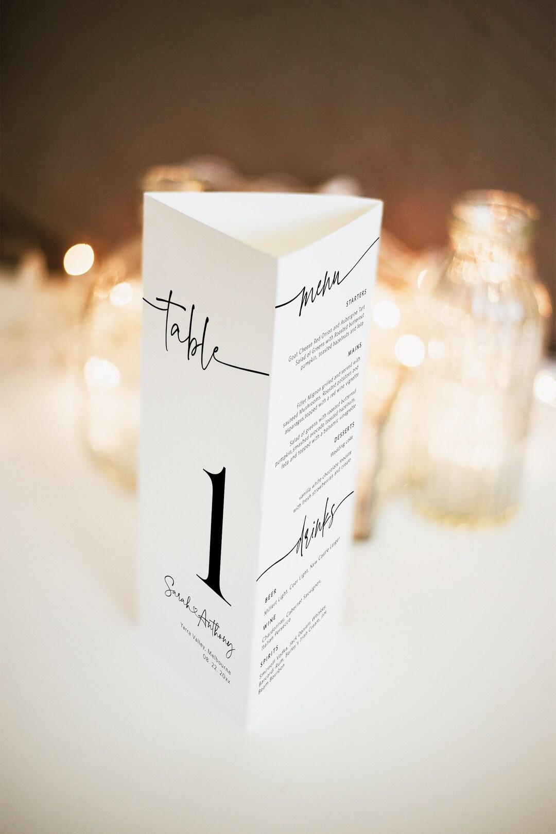 Script Wedding Tri-fold Table Number, Tri-fold Table Menu, Triangle ...